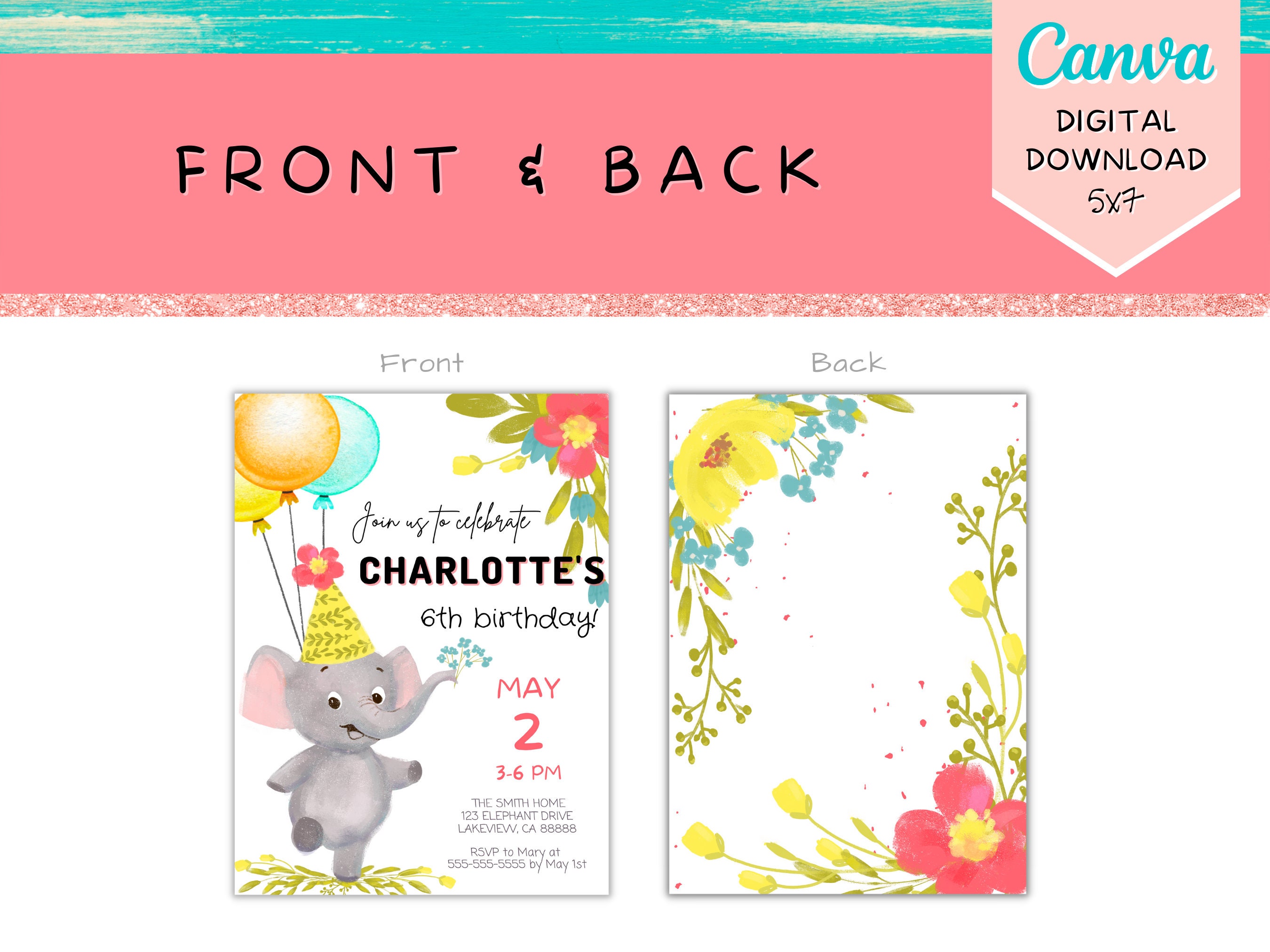 Editable Elephant Birthday Invitation | Printable Elephant Invitation ...