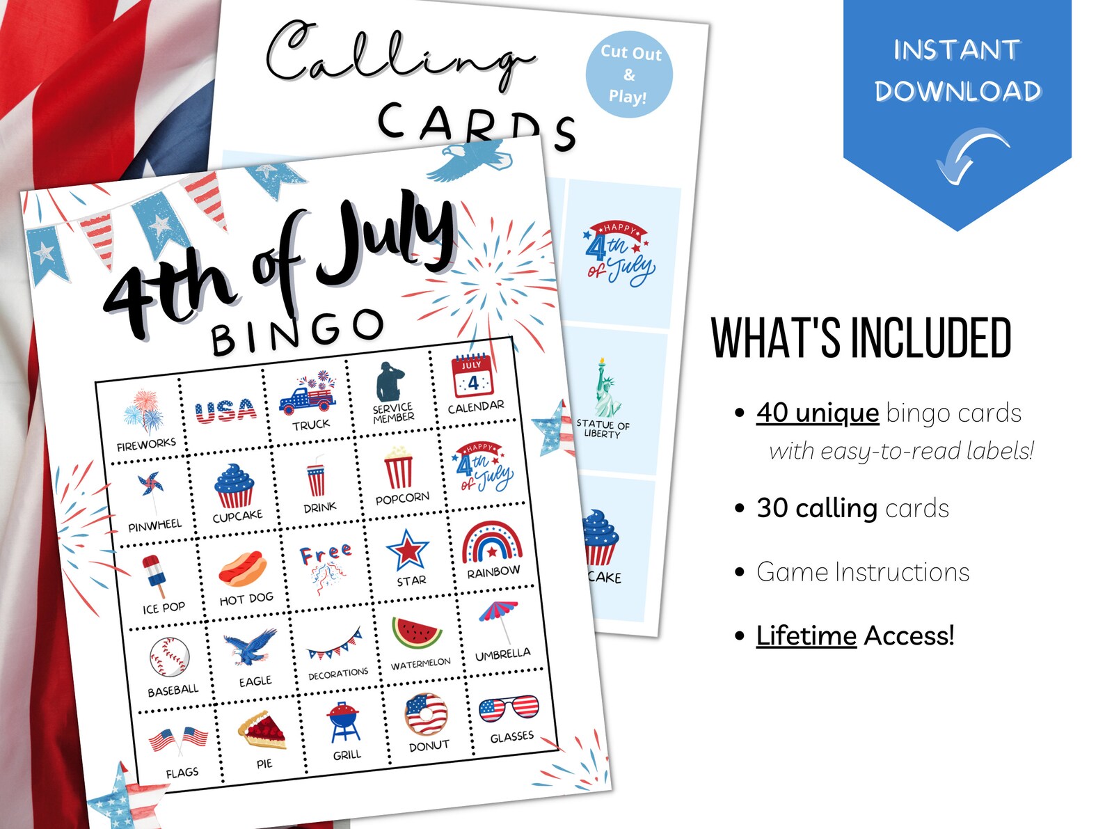 4th of July Bingo Printable 4th of July Game Patriotic Bingo 4th of ...