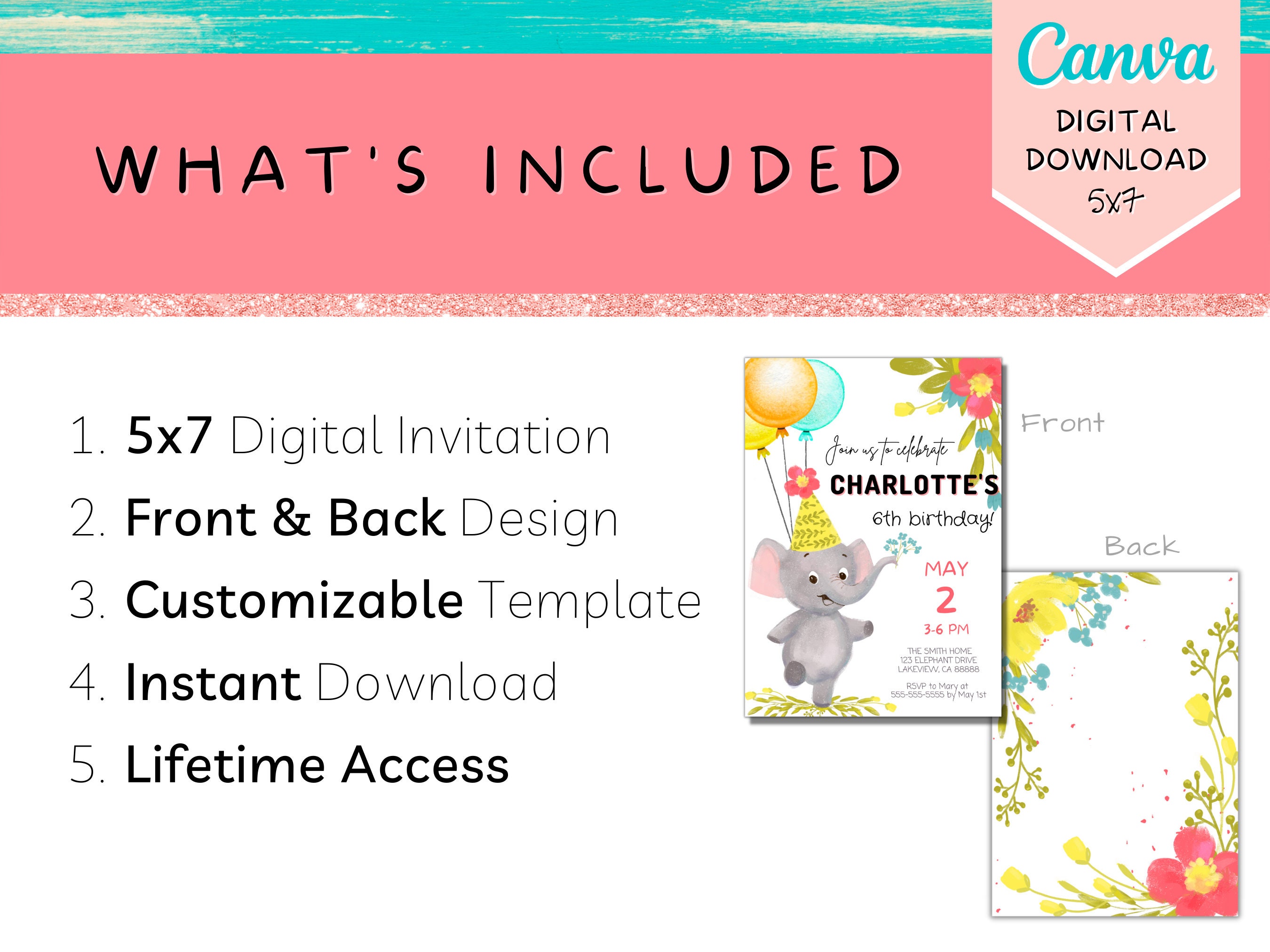 Editable Elephant Birthday Invitation | Printable Elephant Invitation ...