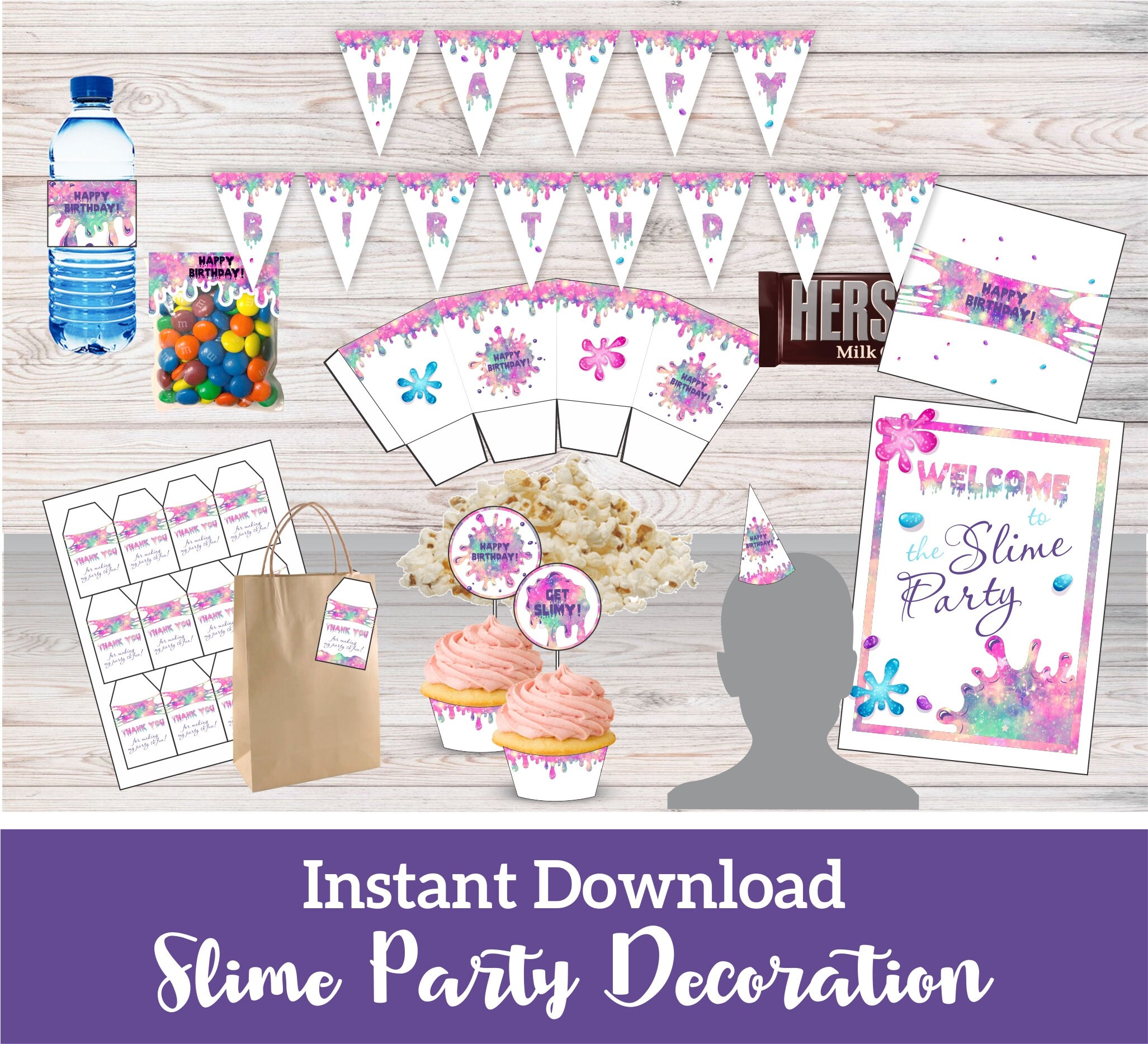 Slime Theme Party Decorations, Slime Birthday Party, Printable Birthday ...