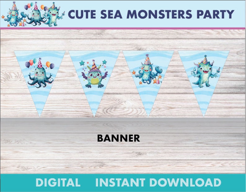 Cute Sea Monsters Style Party, Sea Monsters Decorations, Printable ...