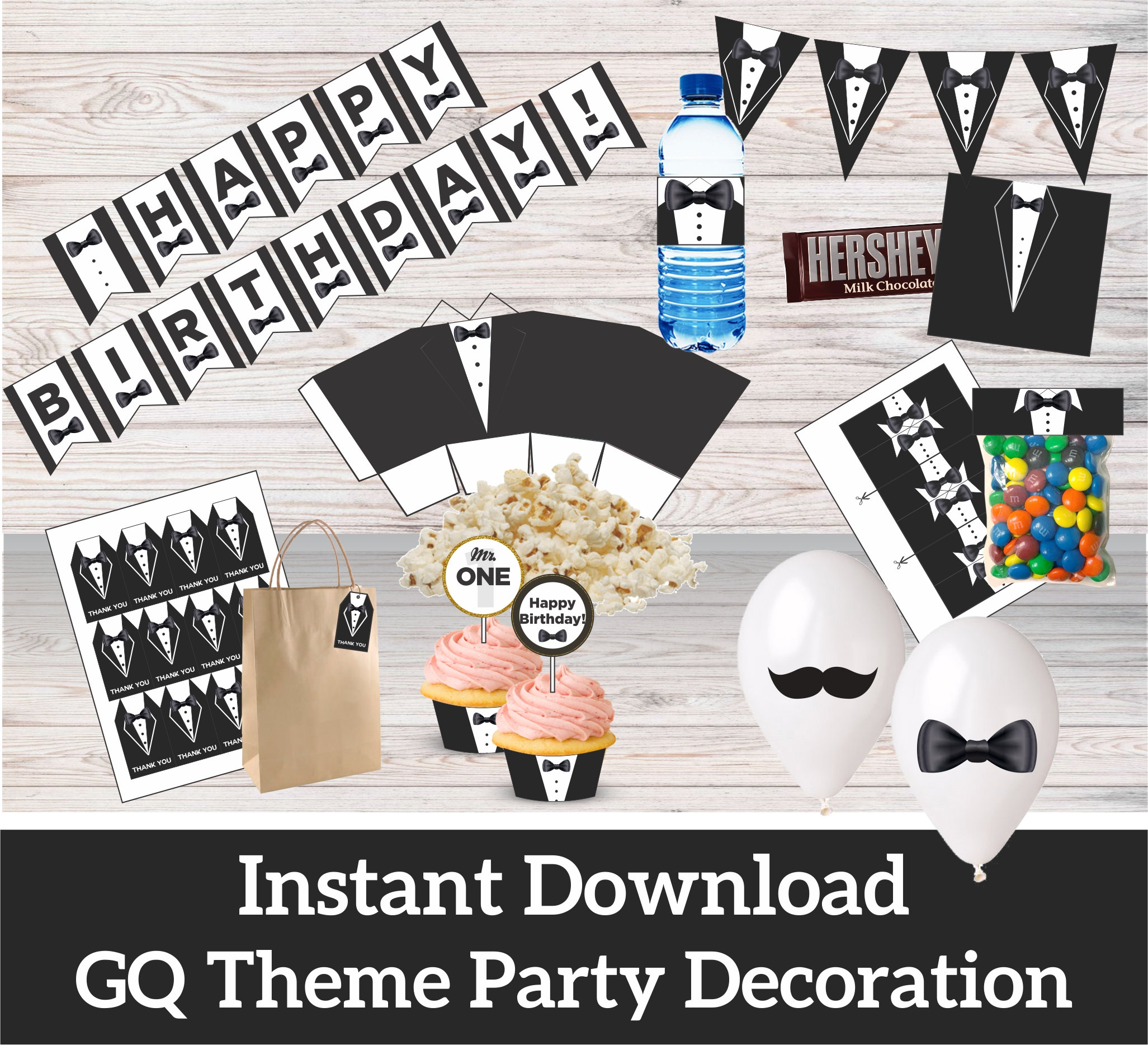 Gentleman Theme Party Decorations, Tuxedo Birthday Party, Printable GQ ...