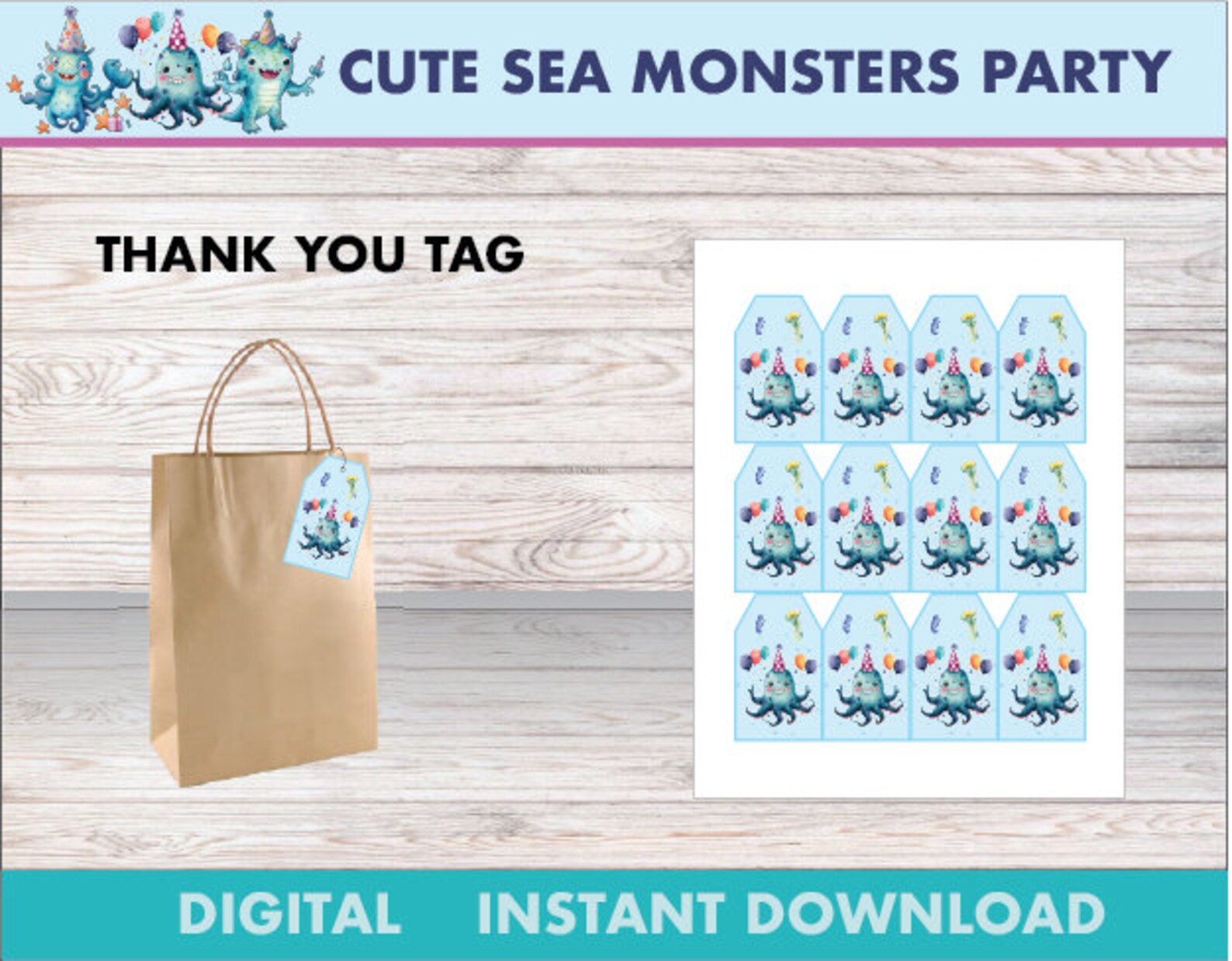 Cute Sea Monsters Style Party, Sea Monsters Decorations, Printable ...