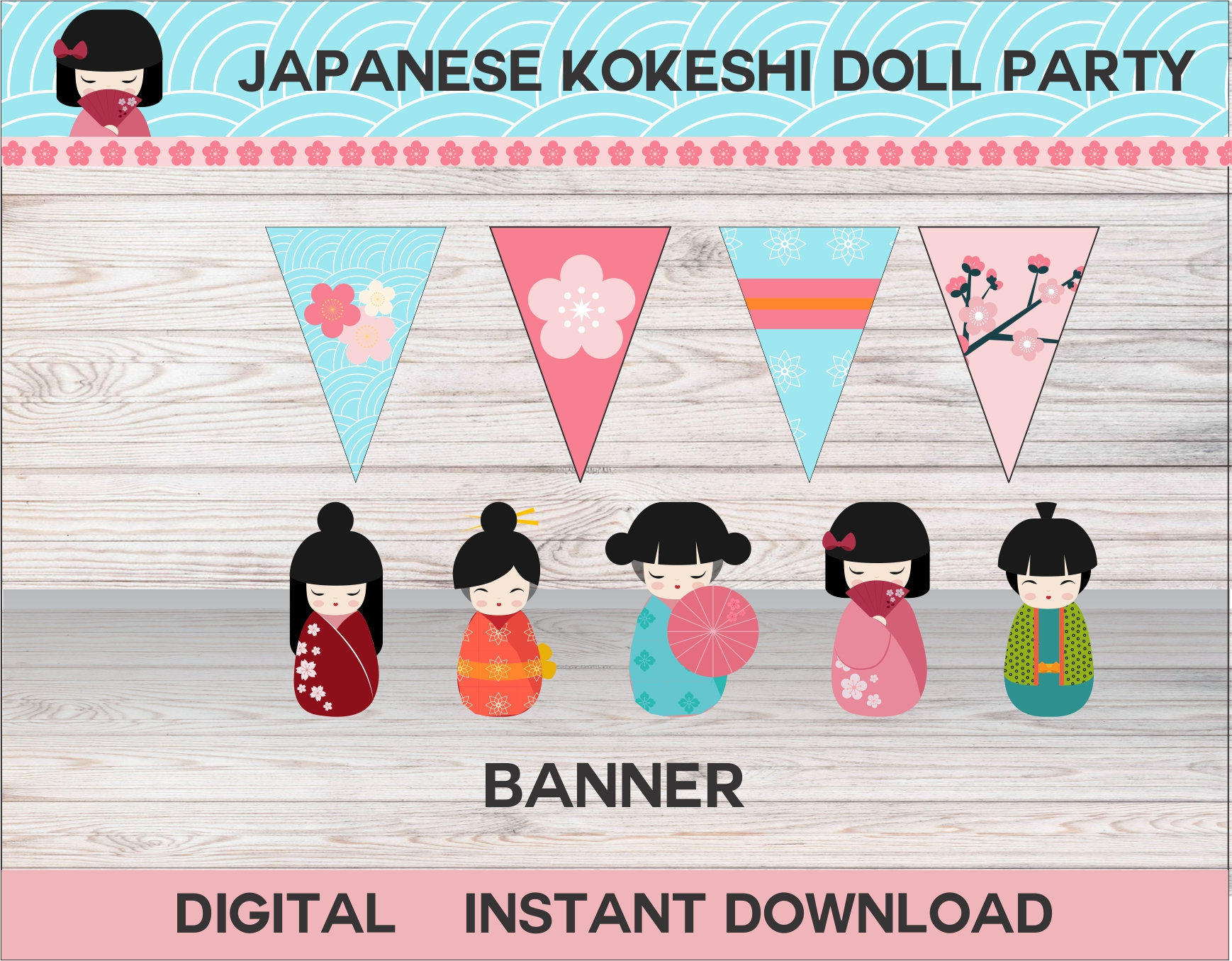 Japanese Style Party, Kokeshi Party Decorations, Traditional Birthday ...