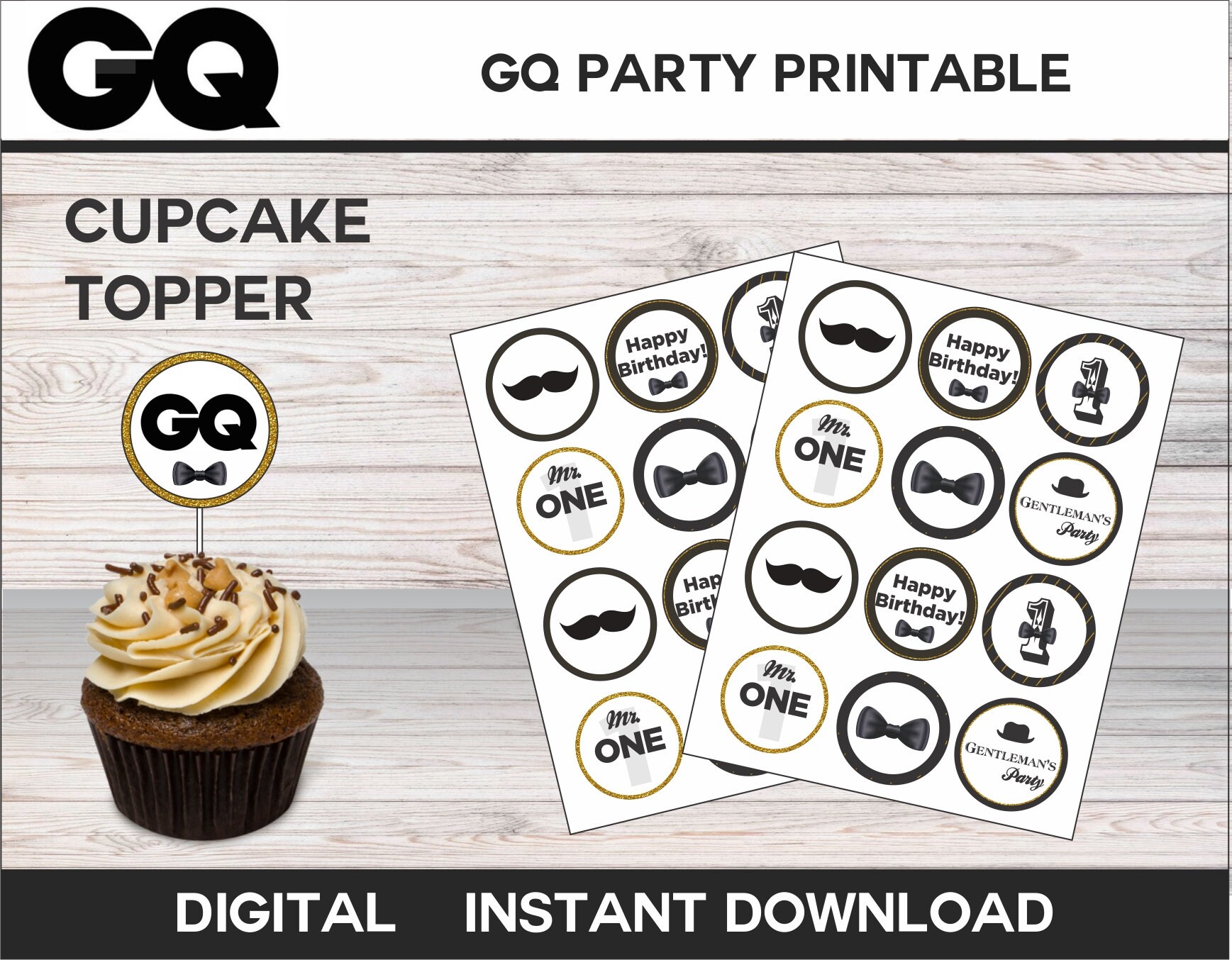 Gentleman Theme Party Decorations, Tuxedo Birthday Party, Printable GQ ...