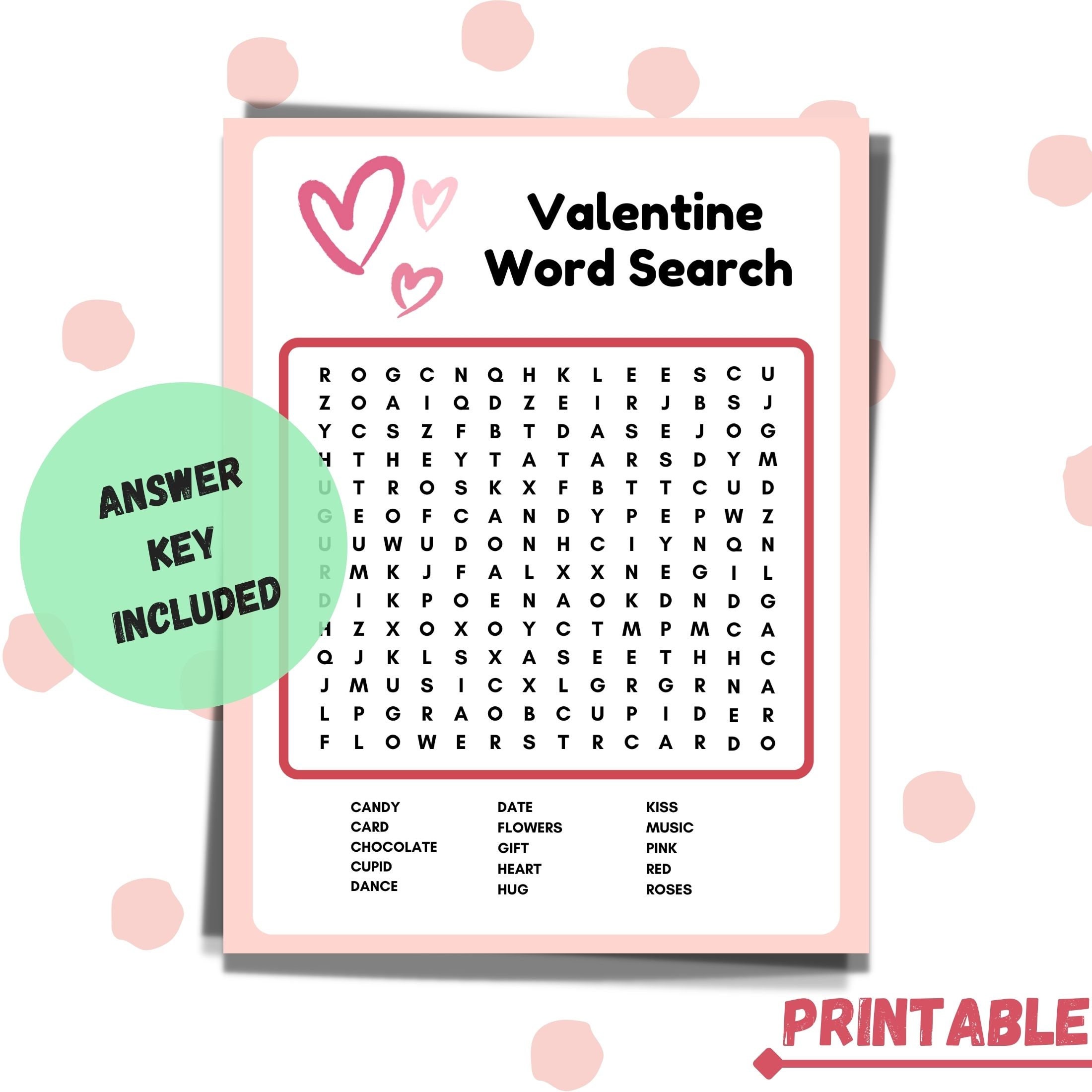 Valentine's Day Word Search, Word Puzzle, Printable Puzzles, Valentine ...