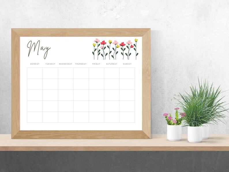 Printable, Blank Monthly Calendar, Floral Calendar, Minimalist Calendar ...