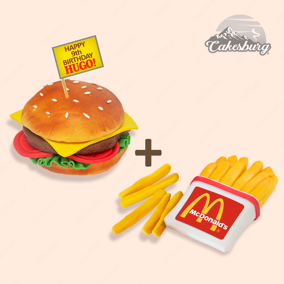Edible Custom Cake Topper Fondant 3D Burger With French Fries - Etsy