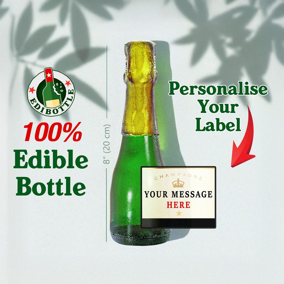 Personalised Edible Half-height Isomalt Sugar Champagne/prosecco Bottle ...