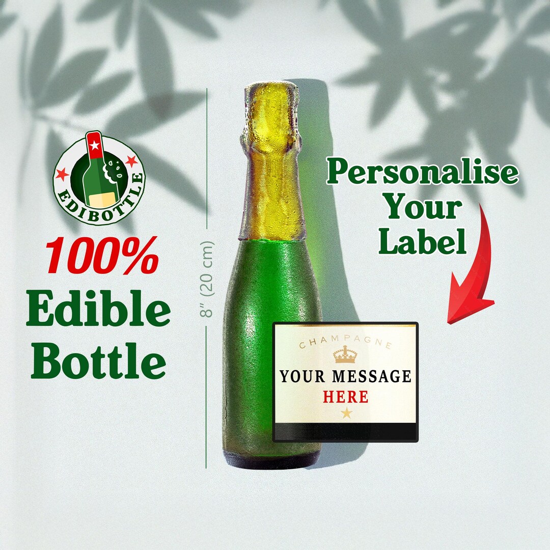 Custom Edible Candy Champagne / Prosecco Bottle Cake Topper - 8" (20cm ...
