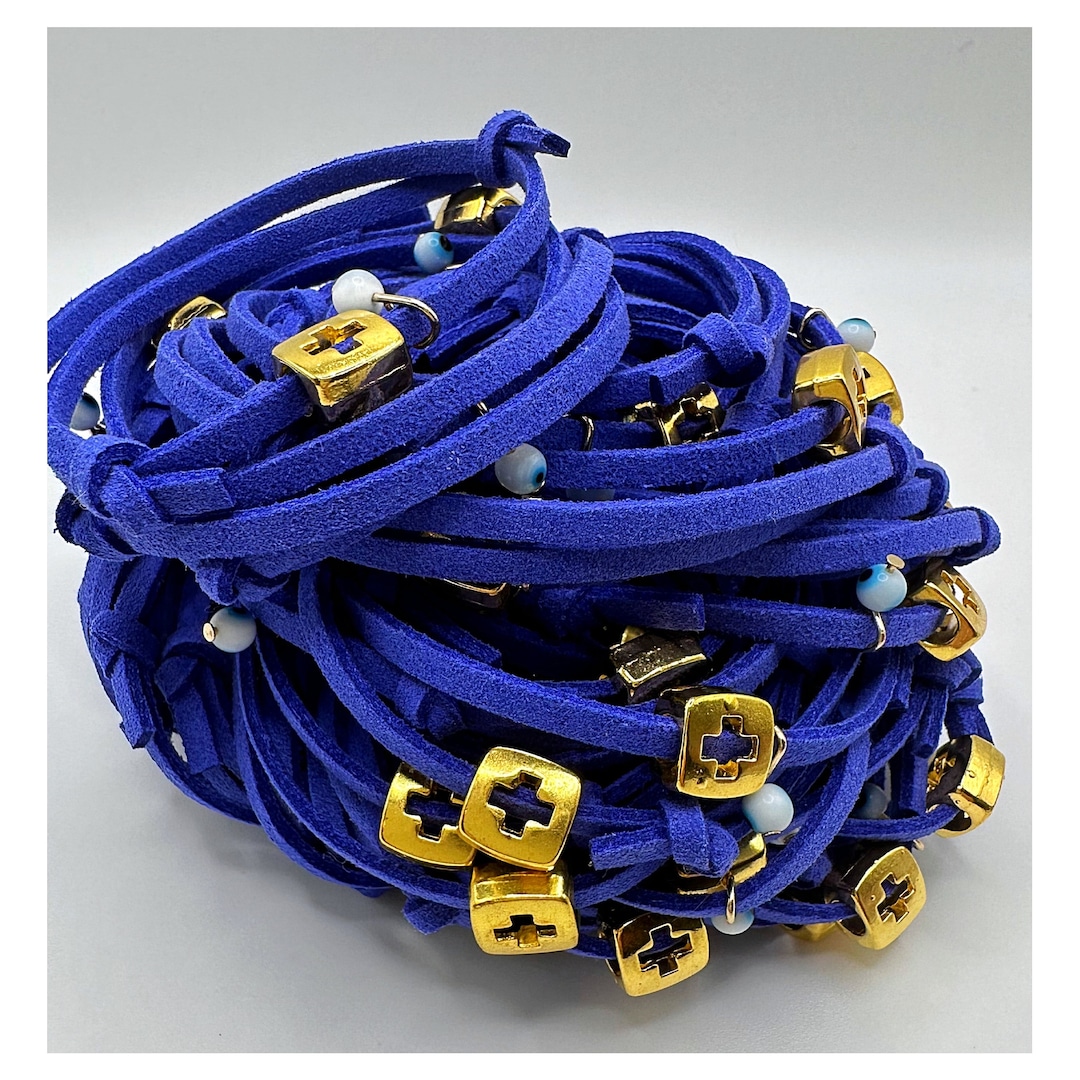 Witness Pin Bracelet Martirika Greek Orthodox Baptism Blue Suede Gold ...