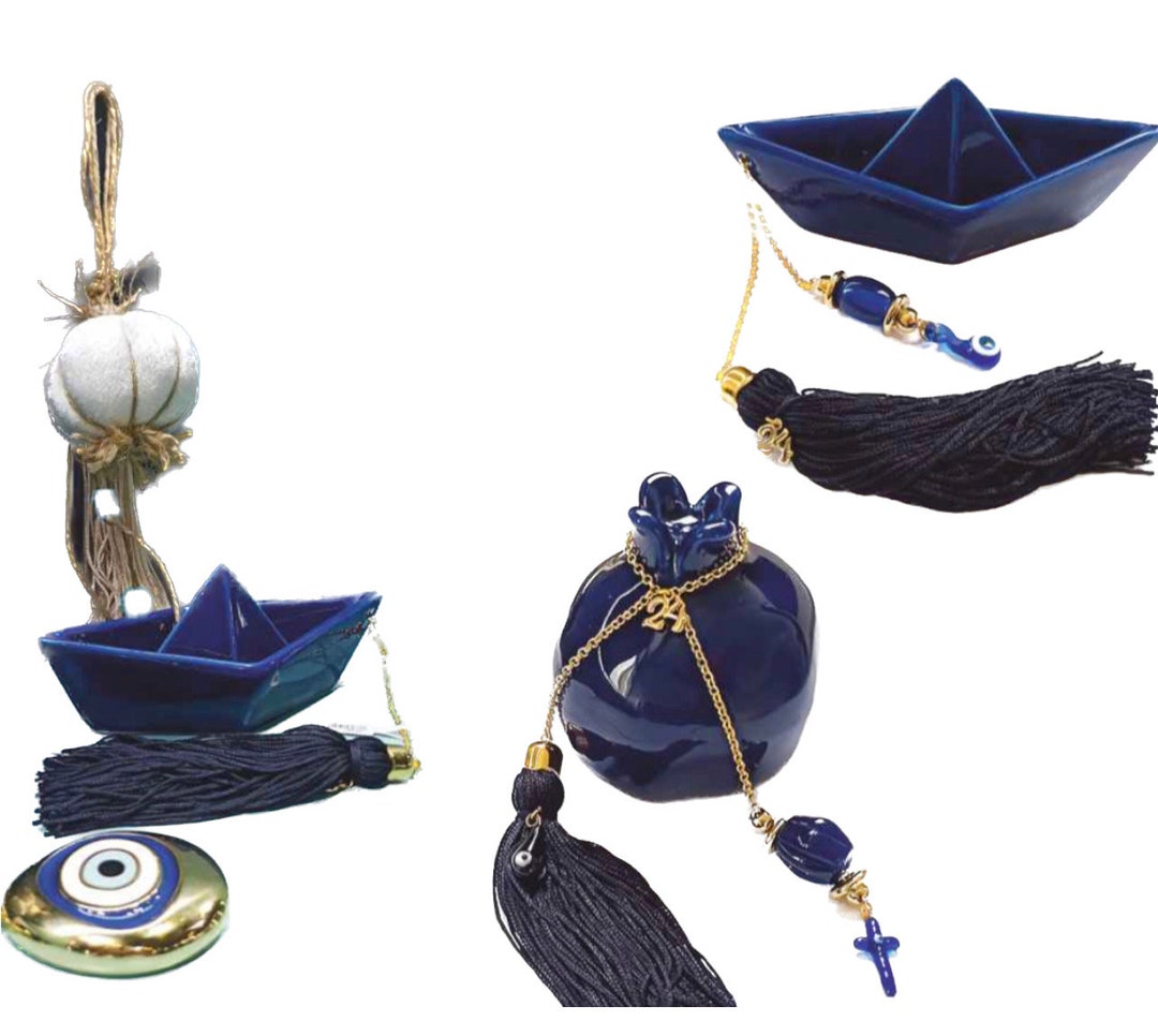 Large Cobalt Blue Ceramic RODI or Boat KARAVAKI With Glass ...