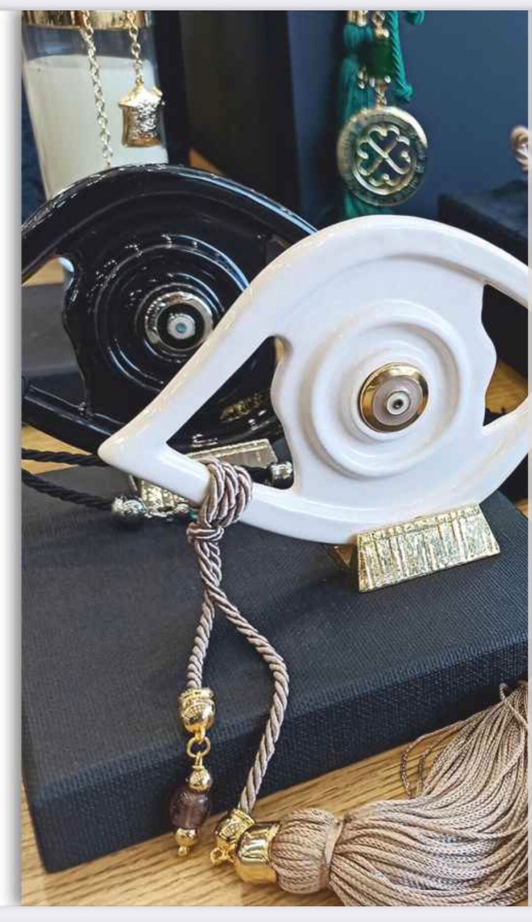 Large White or Black Ceramic Evil Eye With Gold Plated Embellishments ...