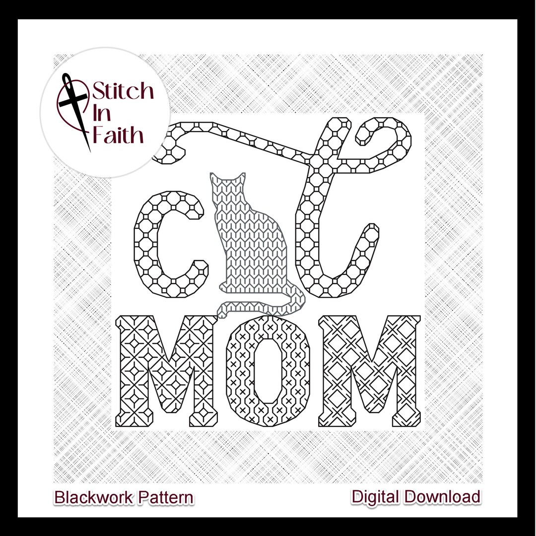 Cat Mom - Blackwork Pattern, Cross Stitch Pattern, Embroidery > Digital ...