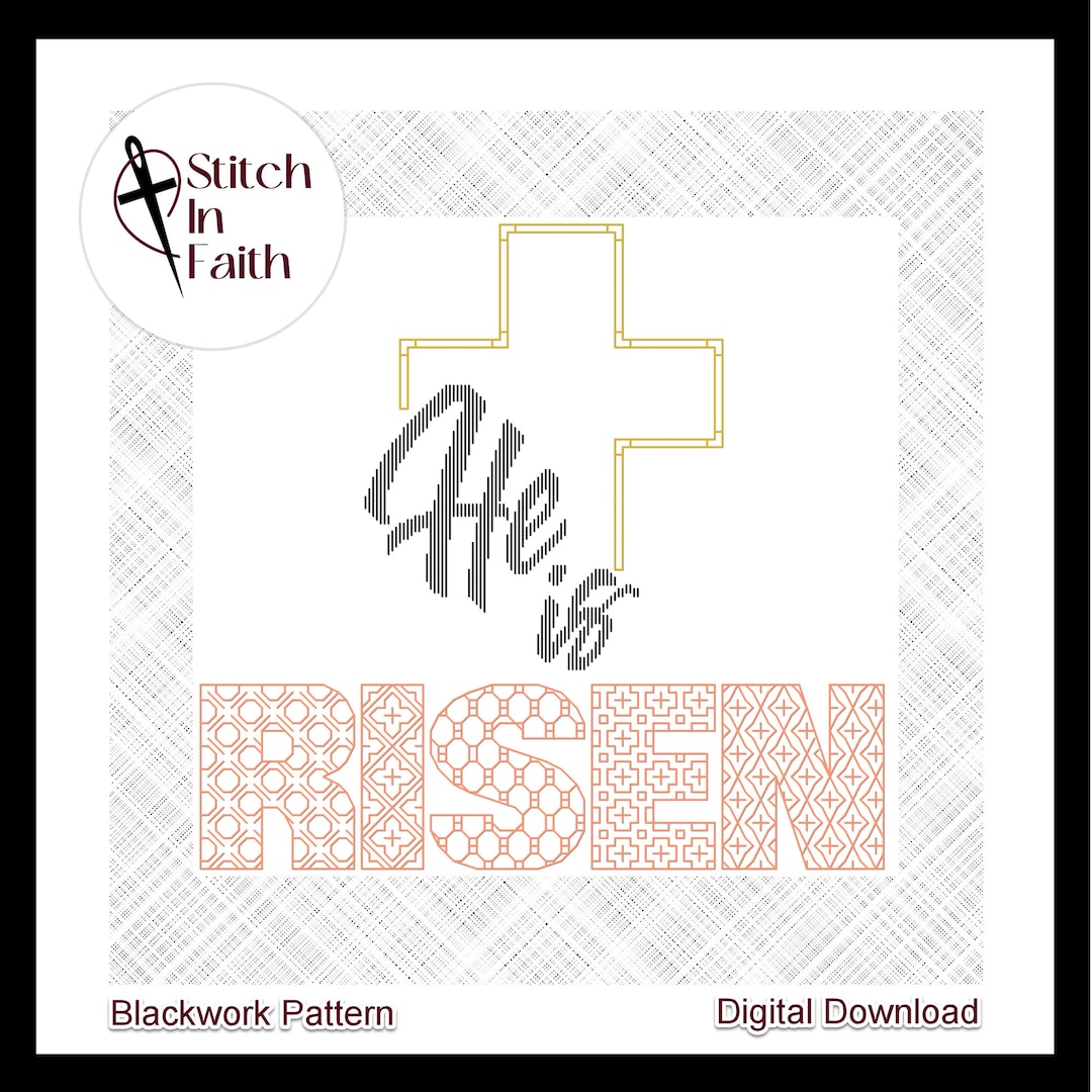 He is Risen, Easter > Blackwork Pattern, Cross Stitch Pattern, Embroidery > Digital Download ...
