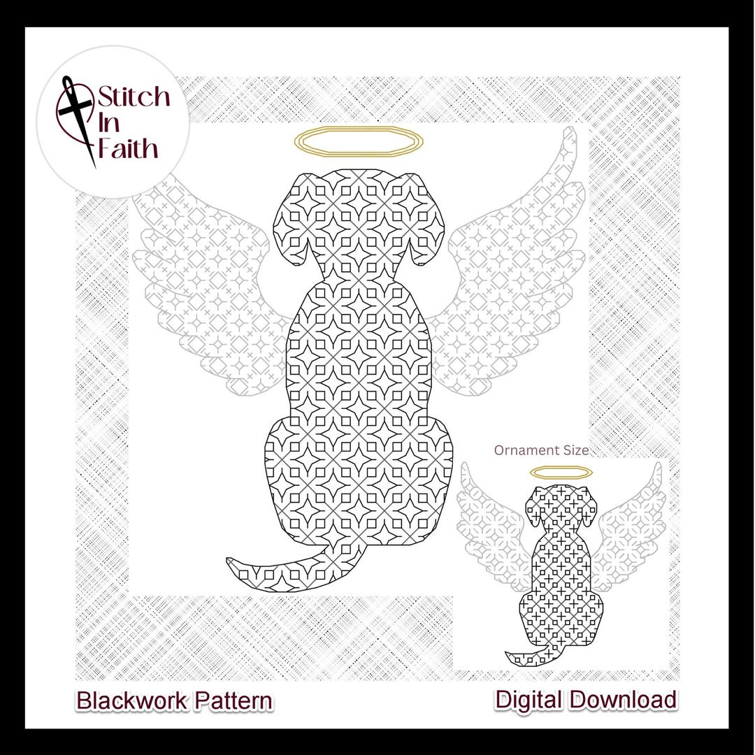 Angel Dog - Large and Small Pattern > Blackwork, Cross Stitch Pattern ...