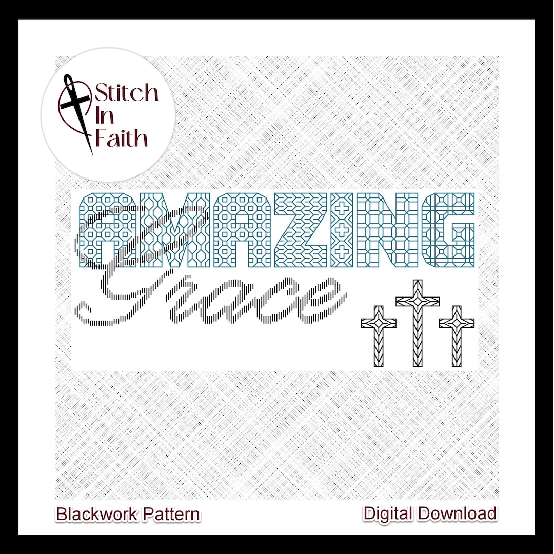 Amazing Grace Blackwork Pattern, Cross Stitch Pattern, Embroidery ...