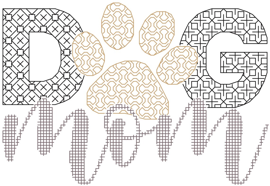 Dog Mom - Blackwork Pattern, Cross Stitch Pattern, Embroidery > Digital ...