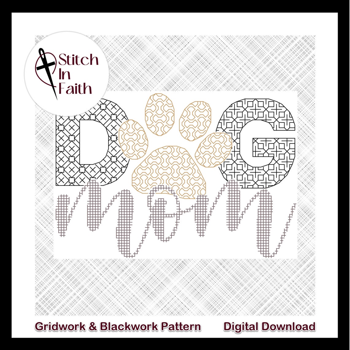 Dog Mom Blackwork Pattern, Cross Stitch Pattern, Embroidery Digital ...