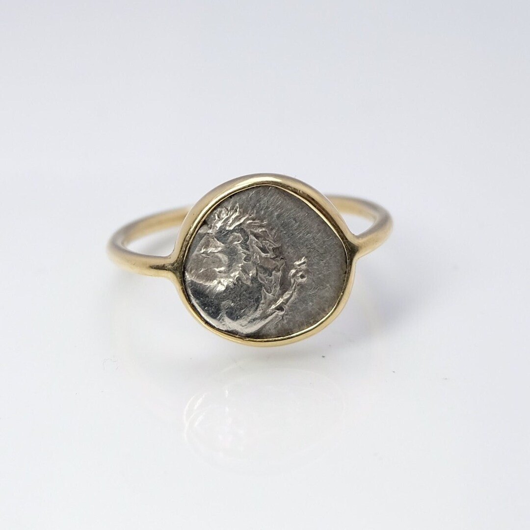 Ancient Coin Ring: Lion and Square Pattern 2300 Years Old Coin Set in ...