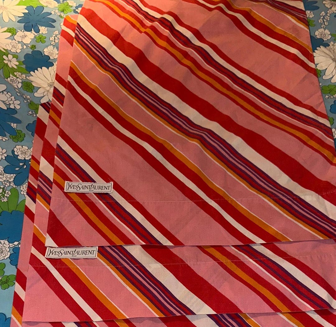 Vintage Yves Saint Laurent Pink Stripe Flat Sheet & Pillowcases Full ...
