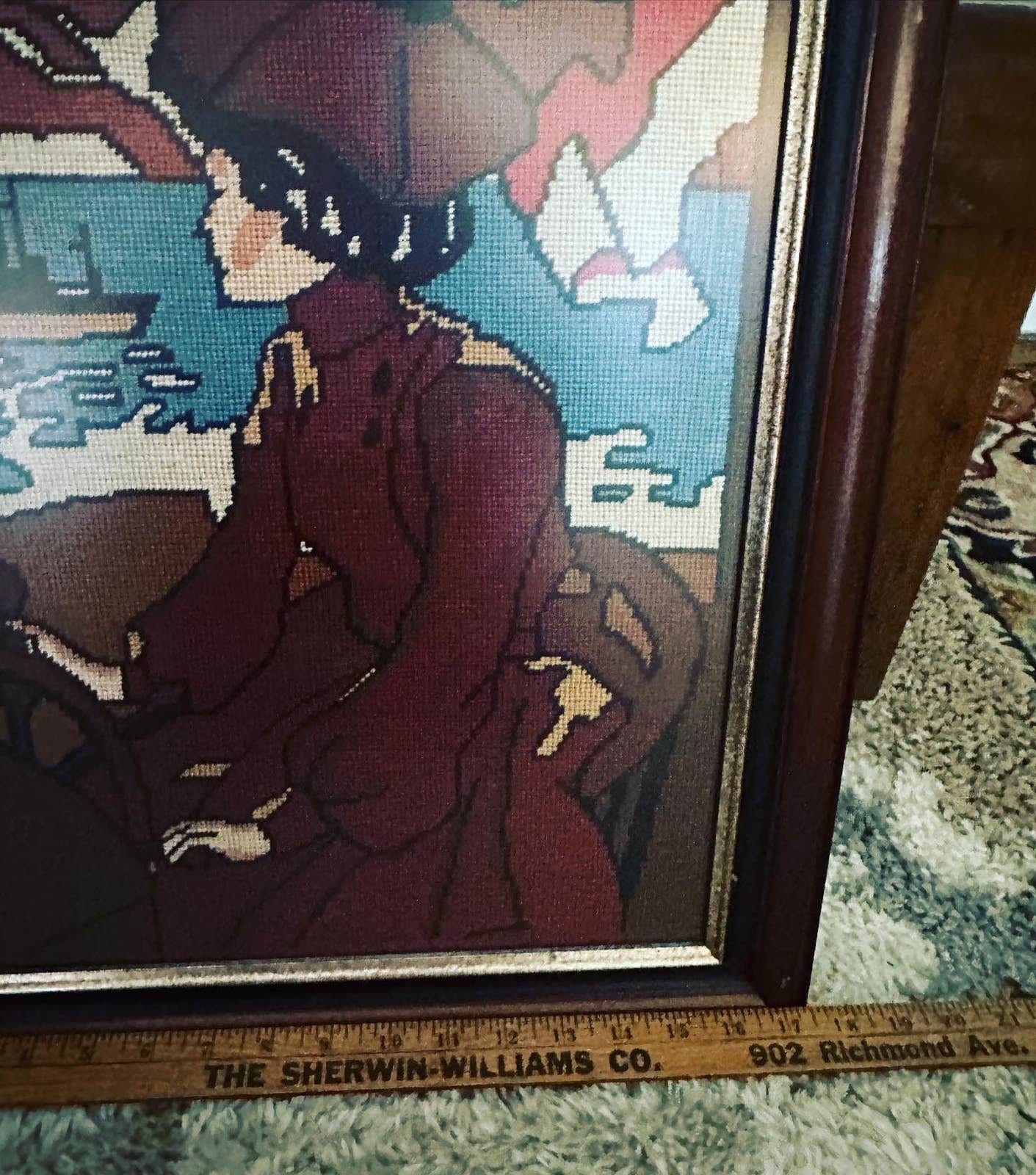 Vintage Needlepoint Art Deco Woman Complete Framed - Etsy