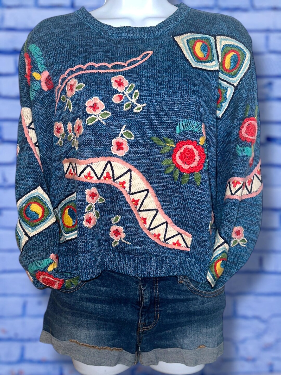 Vintage Carol Little 90s Knit Flowers Women’s Medium Sweater 3D ...