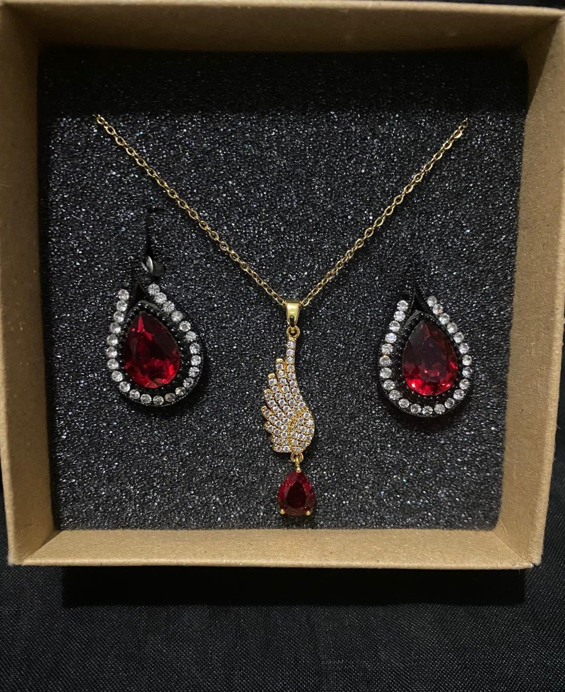 Elegant Red Stone Steel Jewelry Set,sparkling Stone Embellished Steel ...