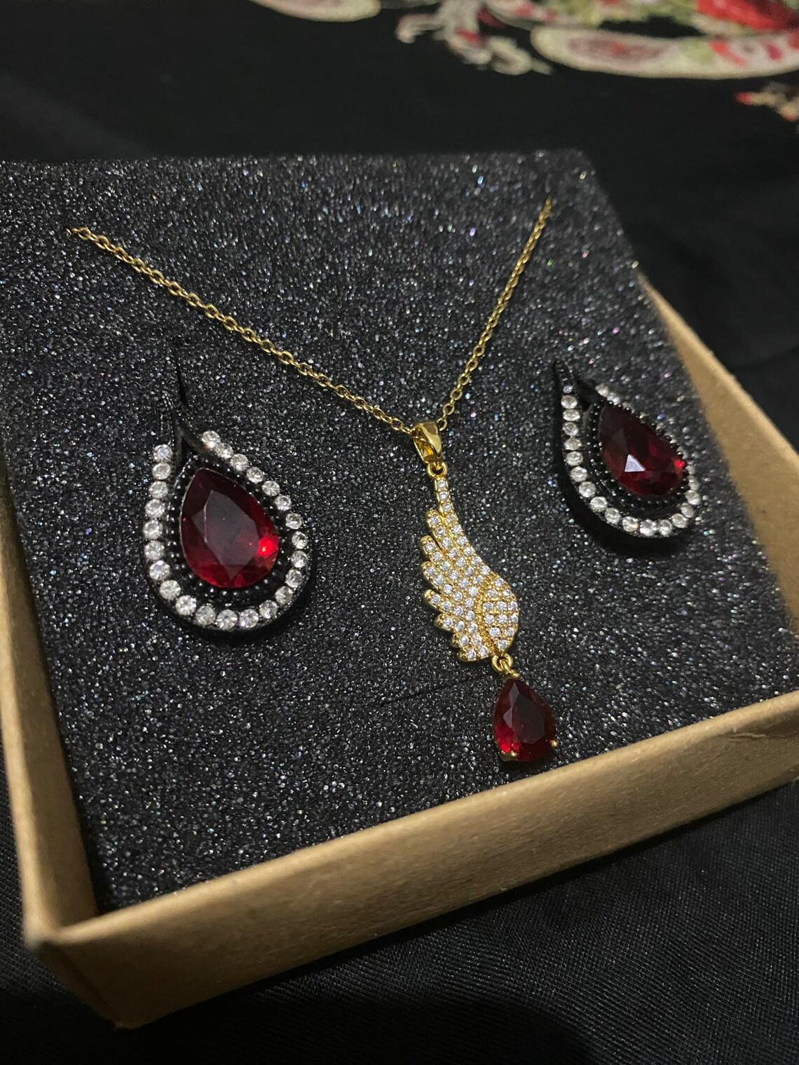 Elegant Red Stone Steel Jewelry Set,sparkling Stone Embellished Steel ...