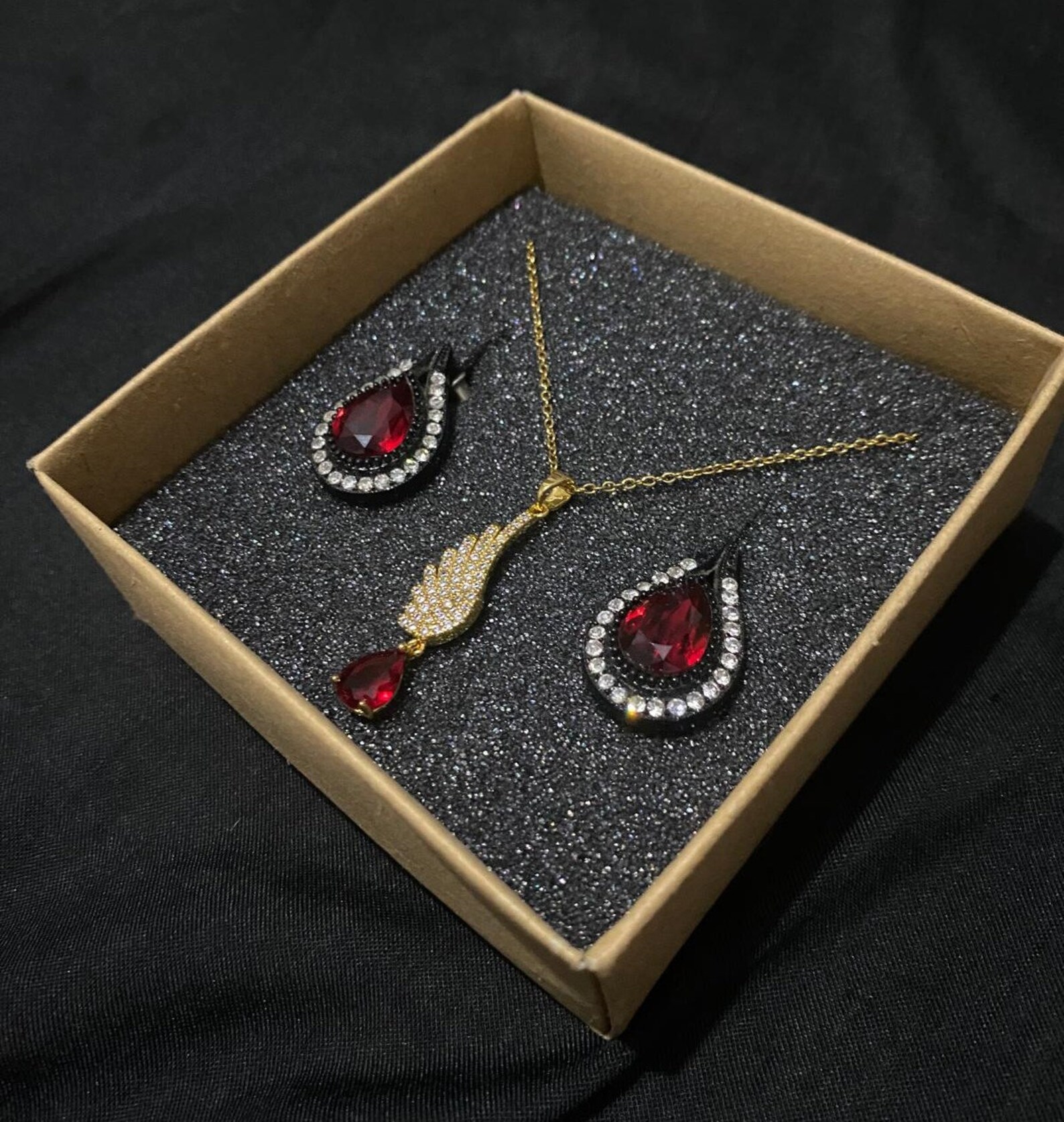 Elegant Red Stone Steel Jewelry Set,sparkling Stone Embellished Steel ...