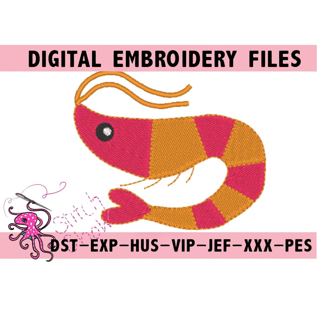 Shrimp Little Shrimpy Ocean Creature Crayfish DIGITAL Embroidery Design ...