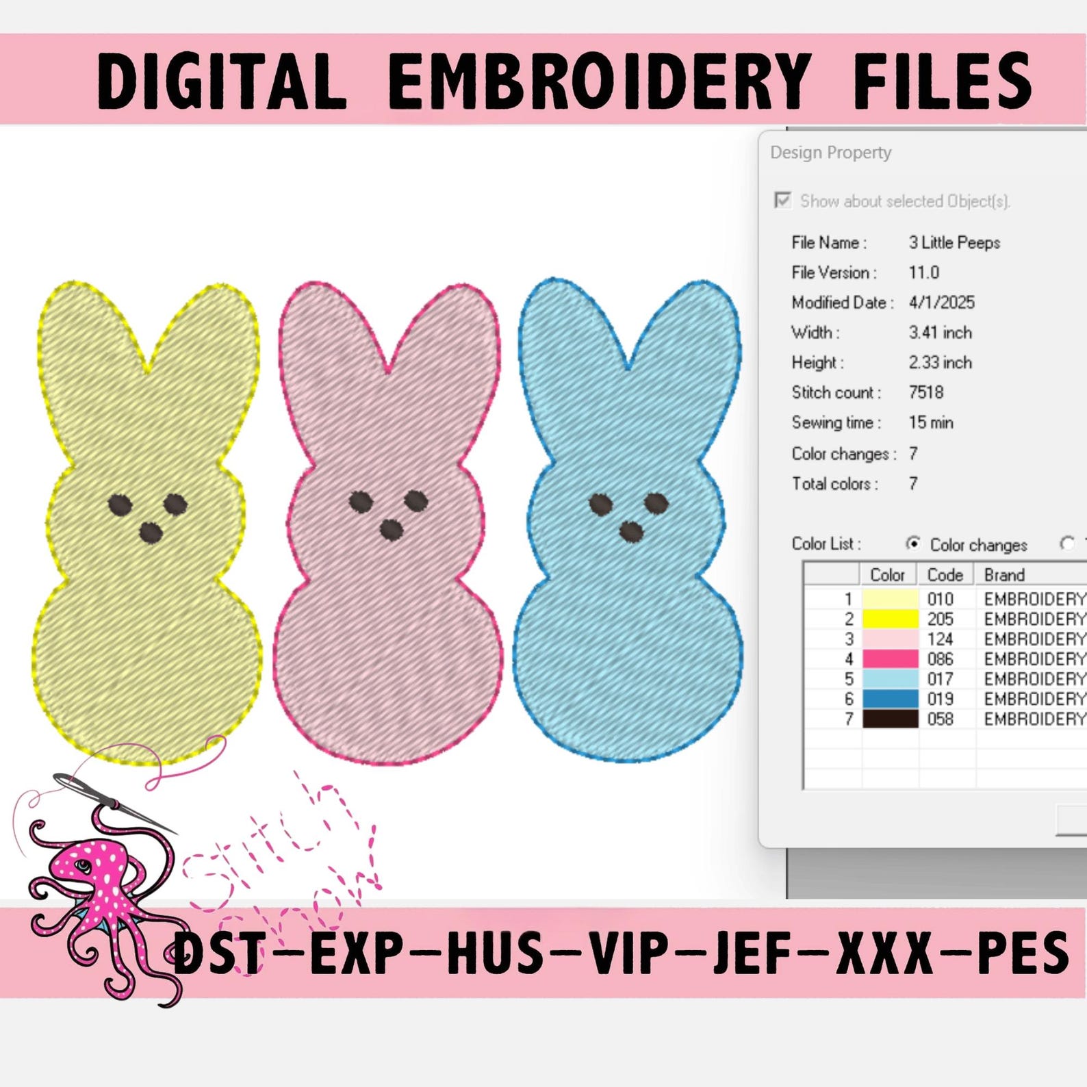 Easter Peeps Embroidery Design, Holiday Embroidery, 4x4 (digital ...