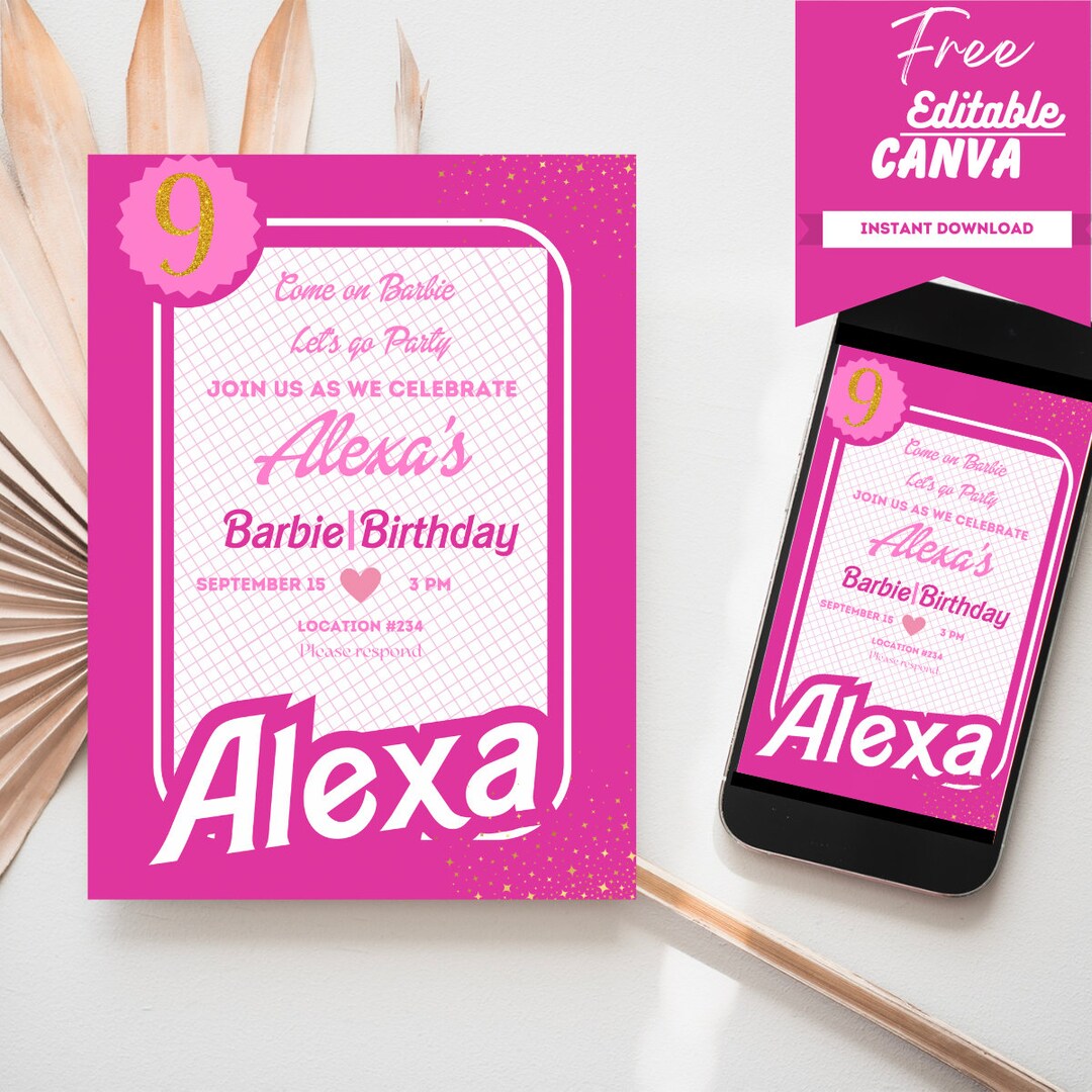 BARBIE Kids Birthday Invitation, PNG, INSTANTDOWNLOAD, Editable in ...