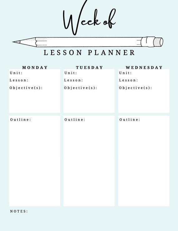 Weekly Lesson Plan Template Teacher Planner Printable Lesson | Etsy