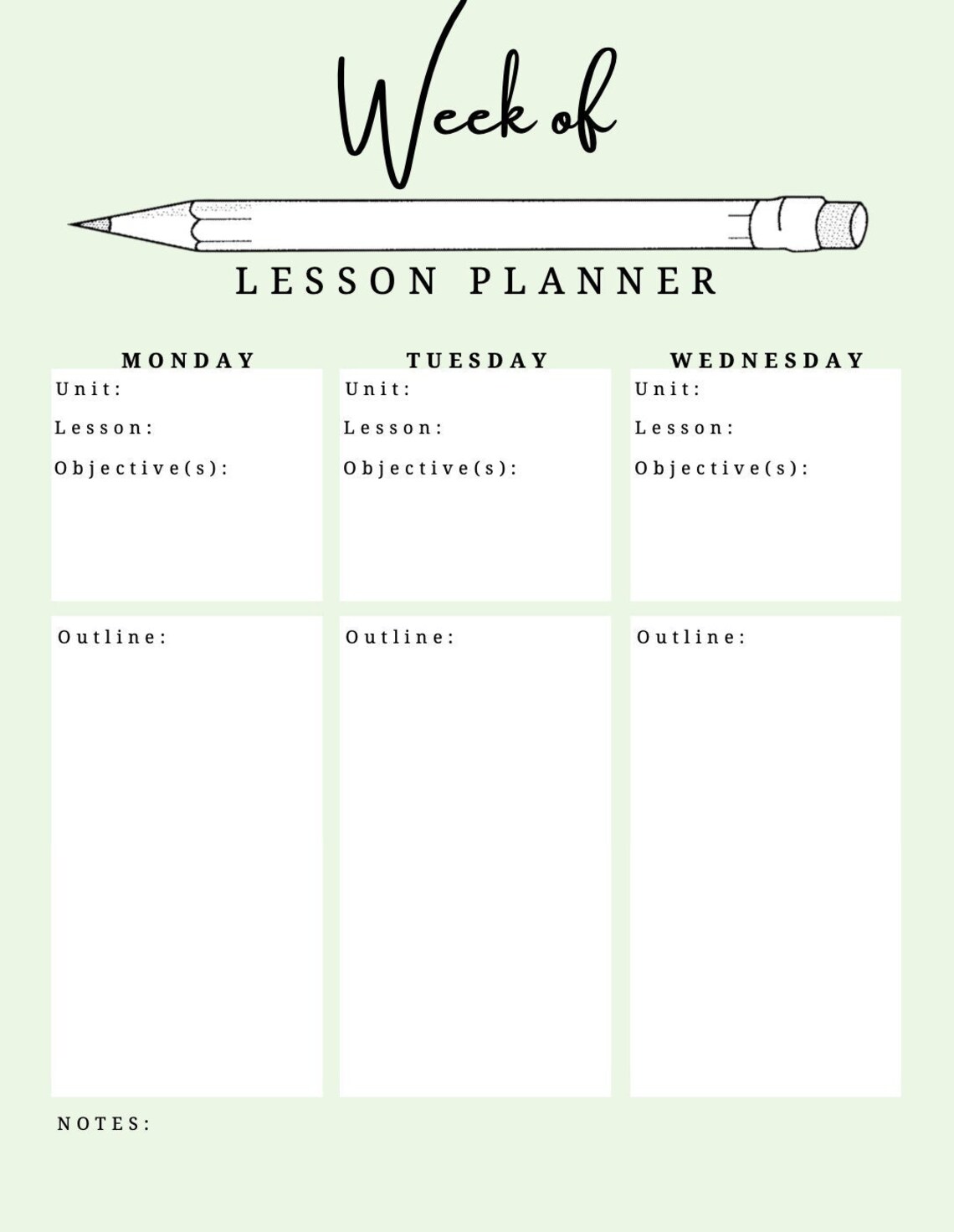 Weekly Lesson Plan Template Teacher Planner Printable Lesson - Etsy