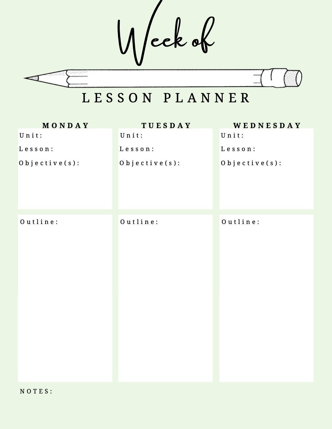 Weekly Lesson Plan Template Teacher Planner Printable Lesson - Etsy
