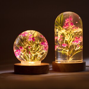 Baby Breath Flower in Crystal Ball Night Light, Real Flower Epoxy Lamp ...