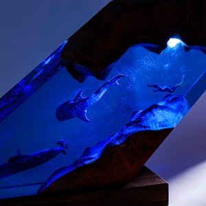 Whale Shark and Submarine Night Light, Marine Life Lamp, Epoxy Night ...
