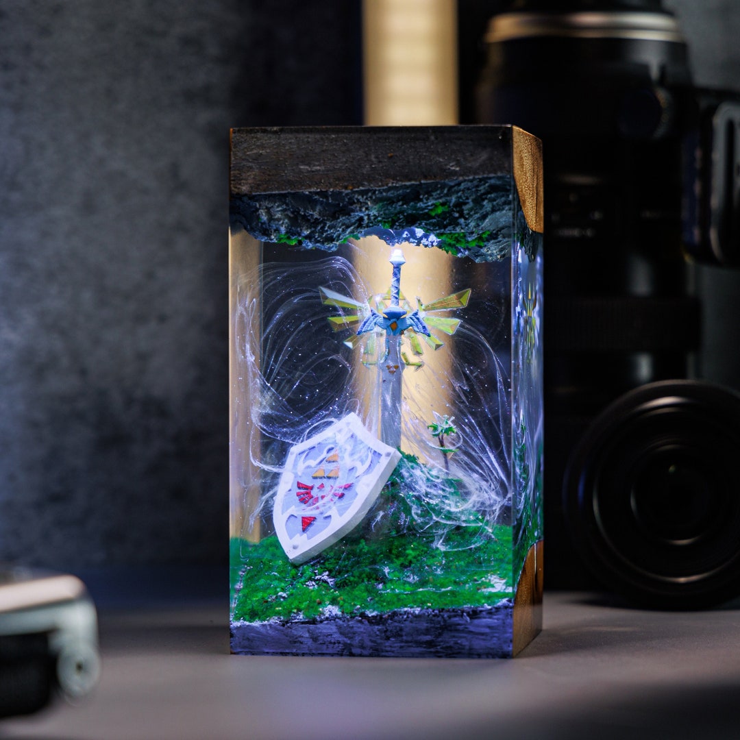 Shield and Sword Resin Lamp, Handmade Hylian Korok Light Gift, the ...
