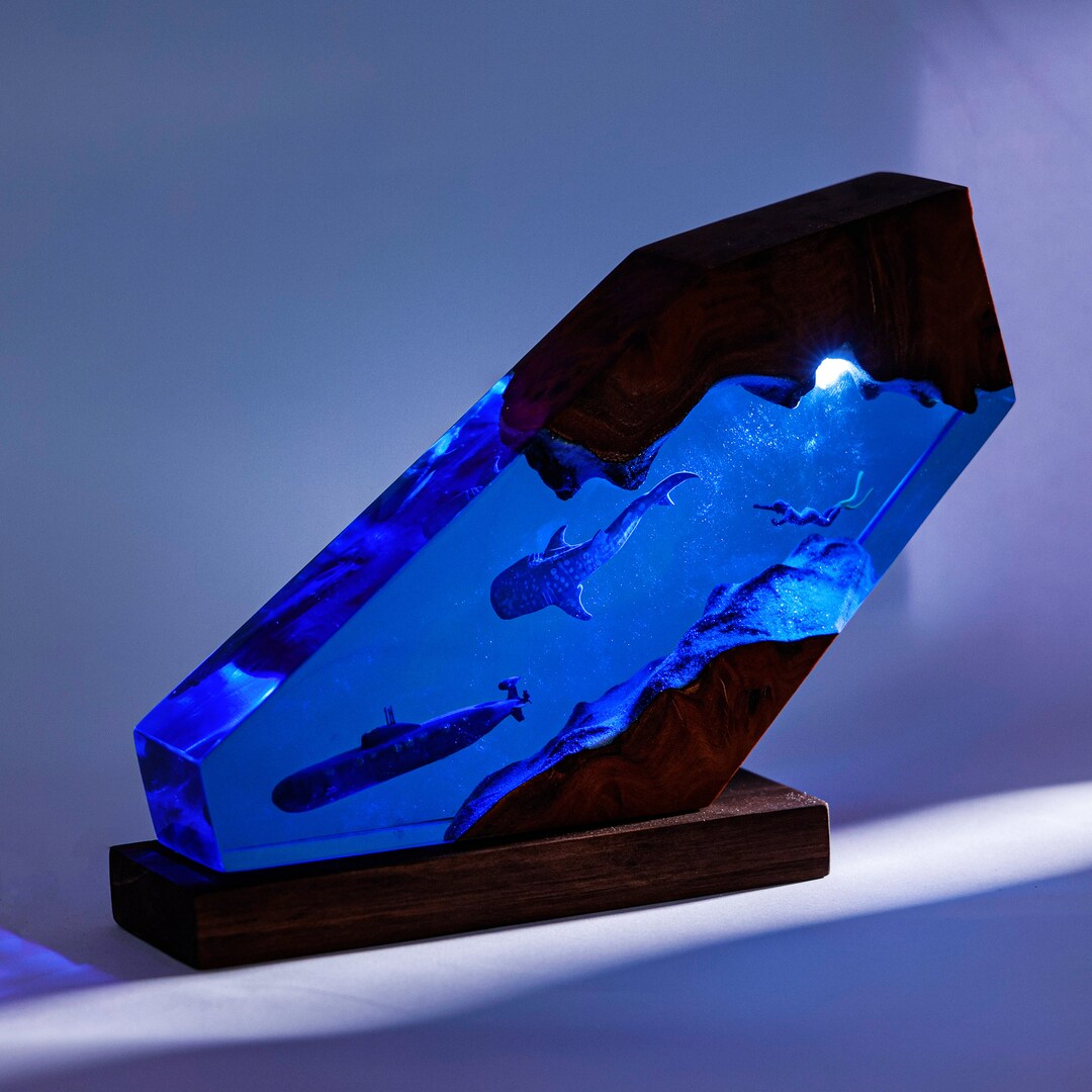 Whale Shark and Submarine Night Light, Marine Life Lamp, Epoxy Night ...