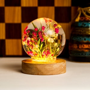 Baby Breath Flower in Crystal Ball Night Light, Real Flower Epoxy Lamp ...