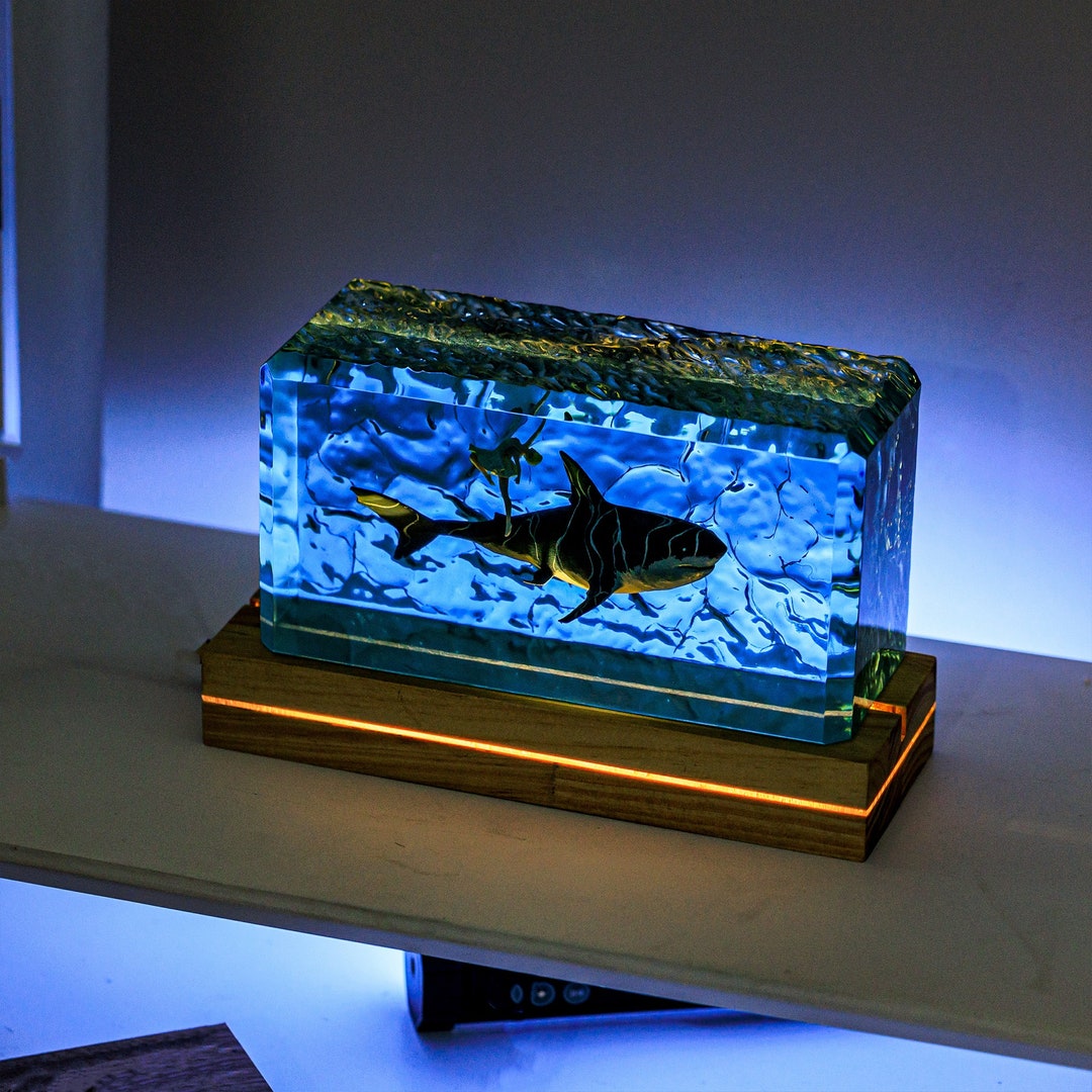 Shark Fairy Resin Night Lamp, Daddy Shark and Baby Shark Epoxy Lamp ...