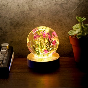 Baby Breath Flower in Crystal Ball Night Light, Real Flower Epoxy Lamp ...