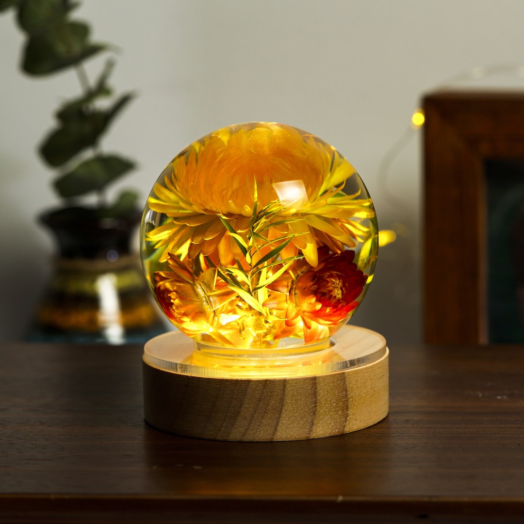 Sunflower Epoxy Lamp, Crystal Daisy Night Lamp, Dried Flower Resin ...