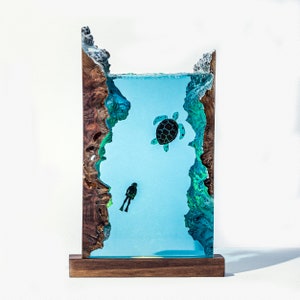 Turtle and Diver Night Light, Turtle Epoxy Night Lights, Epoxy Resin ...