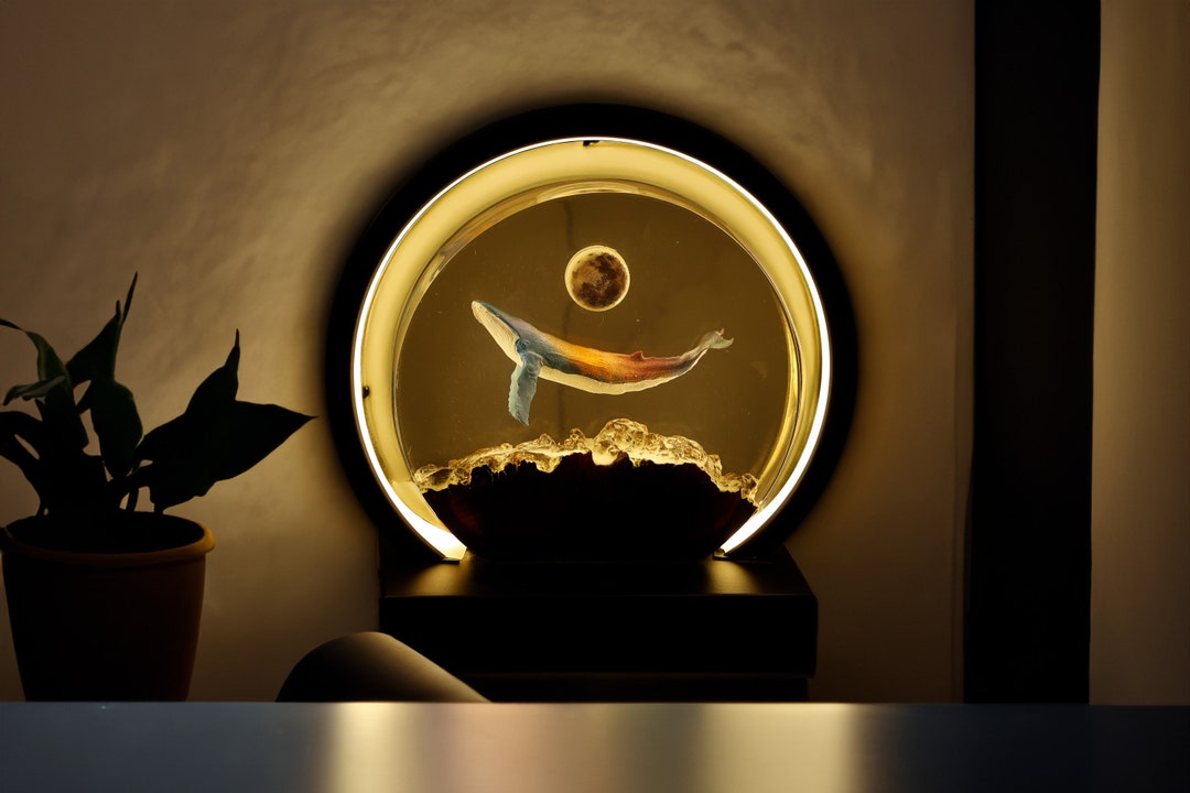 Whale Epoxy Night Light, Whale and Moon Night Light, Handmade Moon ...