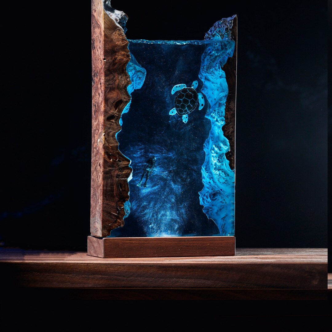 Turtle and Diver Night Light, Turtle Epoxy Night Lights, Epoxy Resin ...