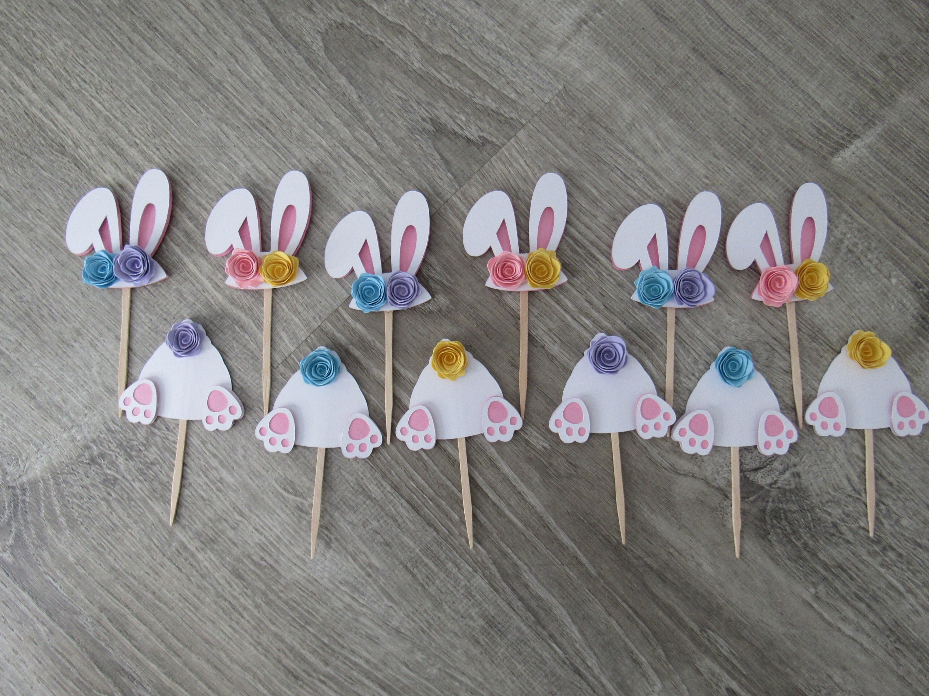 Bunny Cupcake Toppers: Pastel Flower, Easter, Baby Shower (set of 12 ...