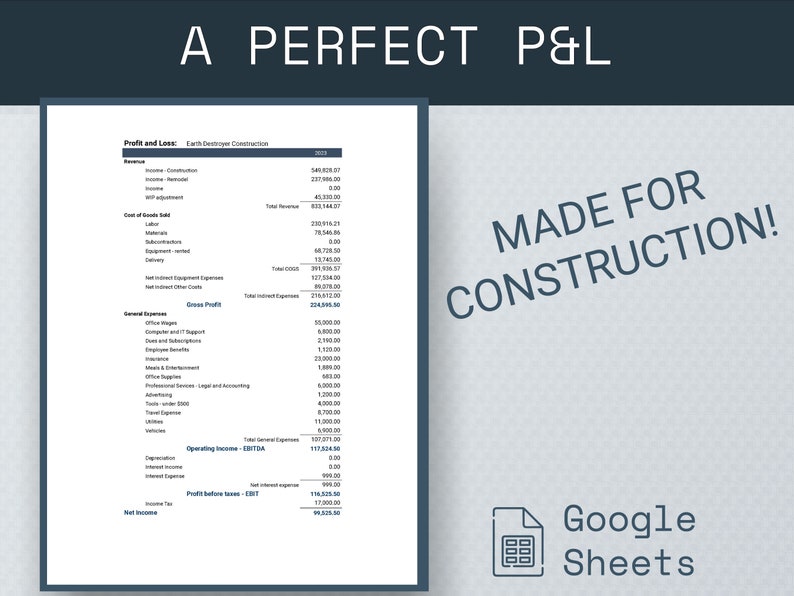 Construction Company Profit and Loss Statement, Profit and Loss ...