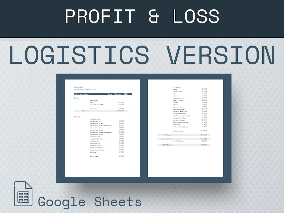 Profit Loss Statement Template for Trucking | Income Statement for ...
